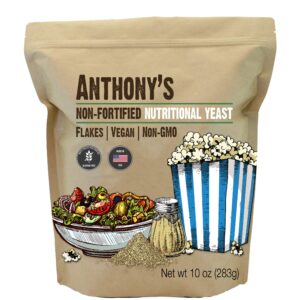 Anthony's Premium Nutritional Yeast Flakes, 10 oz, Non Fortified, Batch Tested Gluten Free, Non GMO