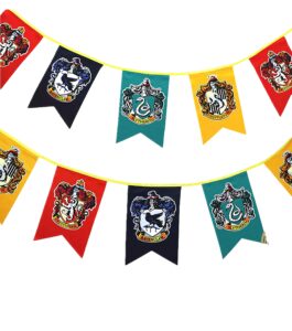 birthday pary harry gift potter wall banner, gryffindor | hufflepuff | ravenclaw | slytherin house decor flag (3m 12pcs)