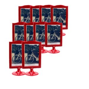 10 pack red 4x6" double sided picture frame bulk,stand photo frame sign display holder with inserts and base,each holds 2 pictures for price tag,wedding, ornaments,party frames table number