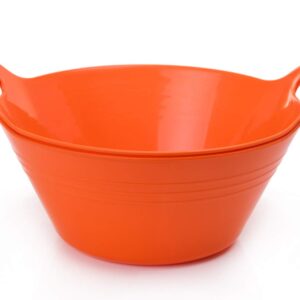 Mintra Home Plastic Bowls with Handles (4.5L Large 2pk, Orange) - 11.25W x 5inH (6.75inH with handles) - great for popcorn, snacks, drinks, candy, Halloween, trick or treat bowls