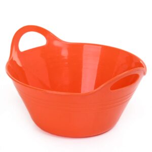 Mintra Home Plastic Bowls with Handles (4.5L Large 2pk, Orange) - 11.25W x 5inH (6.75inH with handles) - great for popcorn, snacks, drinks, candy, Halloween, trick or treat bowls