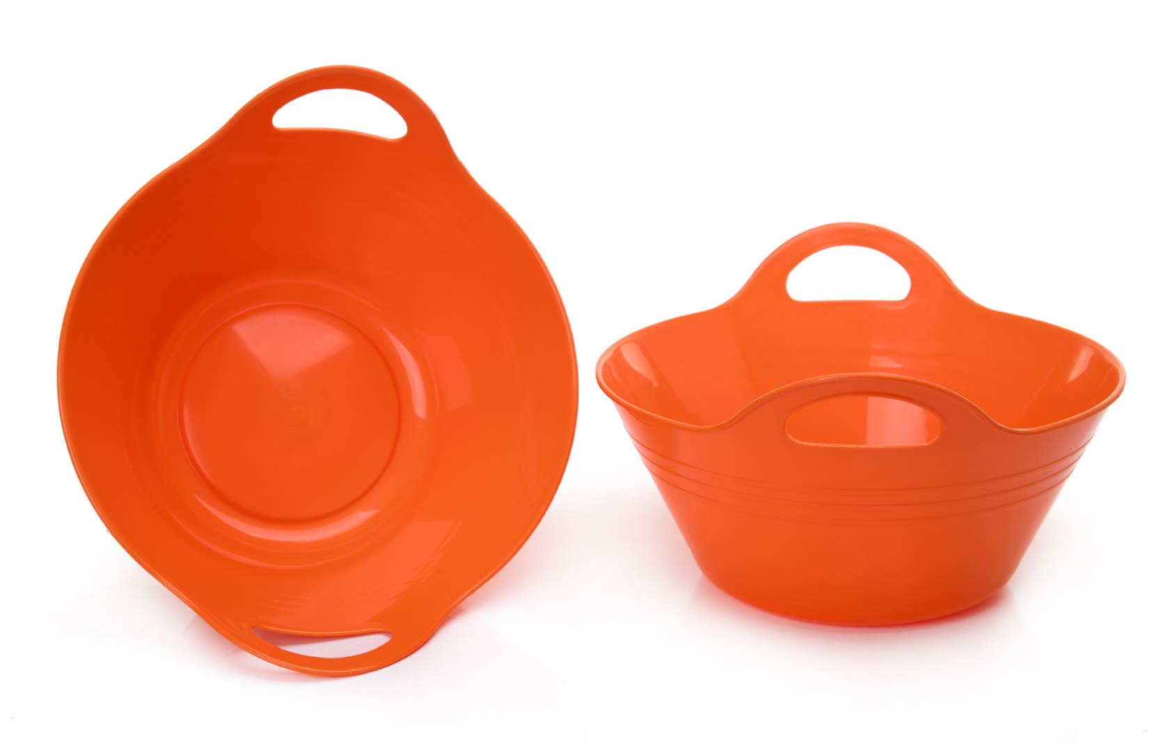 Mintra Home Plastic Bowls with Handles (4.5L Large 2pk, Orange) - 11.25W x 5inH (6.75inH with handles) - great for popcorn, snacks, drinks, candy, Halloween, trick or treat bowls