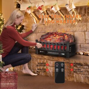 VIVOHOME 110V Electric Fireplace Insert Log Quartz Realistic Ember Bed Fan Heater with Infrared Remote Controller Black