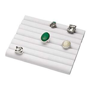 Small Continuous Slot White Faux Leather Ring Insert - 7-3/4"L x 6-3/4"W x 3/4" H - Holds up to 52 Rings