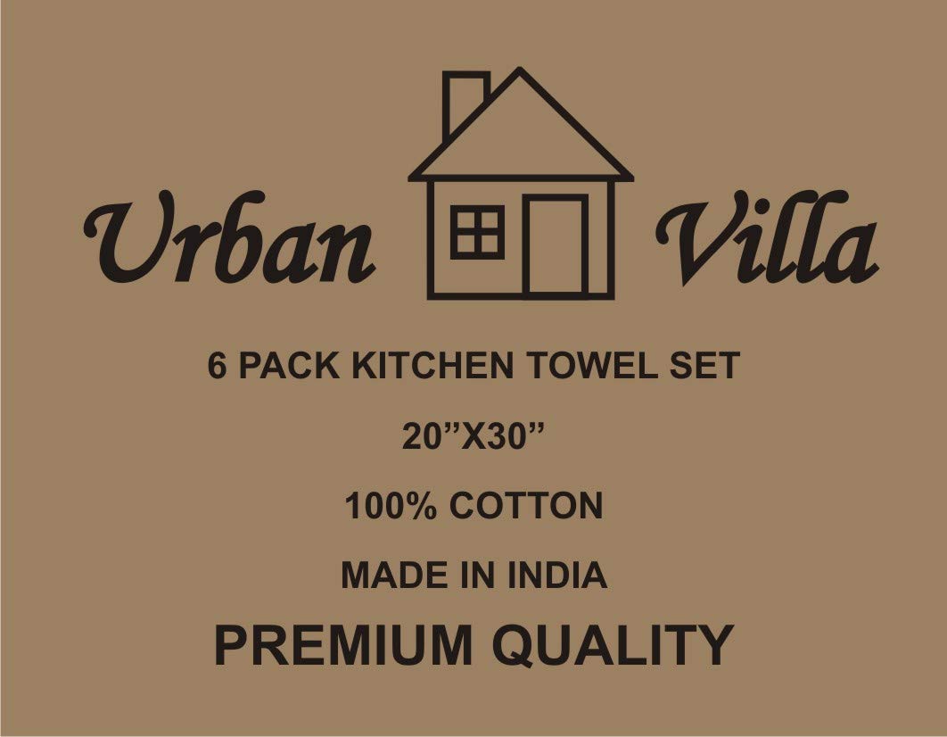 Urban Villa Christmas Kitchen Towels Premium Quality 100% Cotton Solid Kitchen Towels Set of 6 Ultra Soft Size 20X30 Inches Black Color Kitchen Towel Highly Absorbent Kitchen Towels