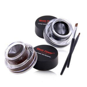 music flower gel eyeliner, black and brown eyeliner waterproof long lasting smudge proof gel liner with 2 brushes, easy to eye makeup and remove, 3 g, pack of 2