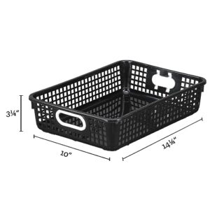 Really Good Stuff - 666019 Plastic Desktop Paper Storage Baskets for Classroom or Home Use – 14”x10” Plastic Mesh Baskets Keep Papers Crease-Free and Secure – Black Baskets with White Handles (Set of 4)