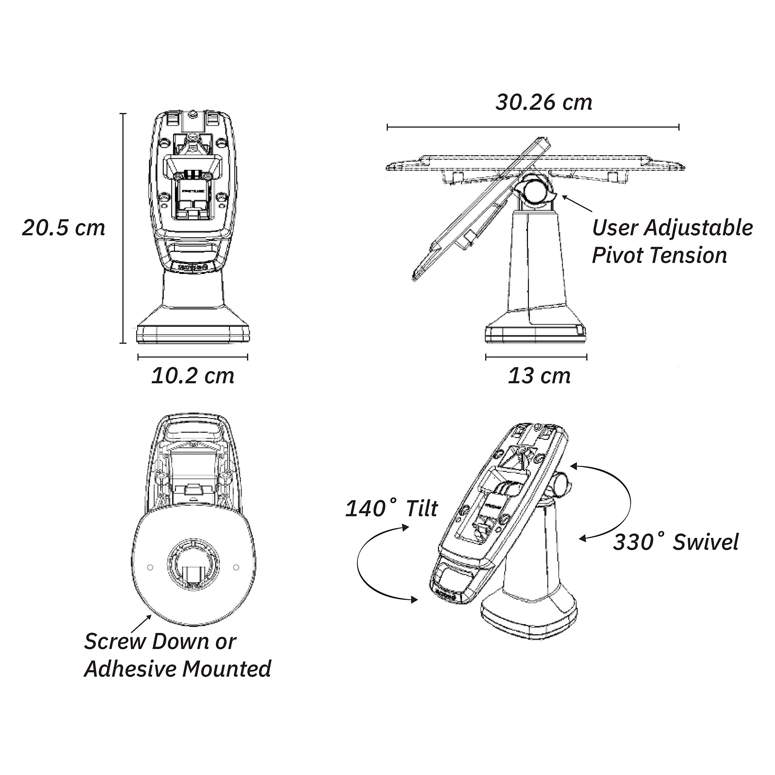 ENS Tailwind Ingenico Lane/5000 V2 7" Latch and Lock Pole Mount Terminal Stand, Adhesive Installation, Black