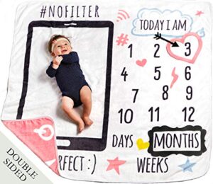 meblanky baby monthly milestone blanket – 3x fluffier newborn monthly milestone blanket – 47”x47” super soft fleece milestone blanket – first year baby blanket – baby photo blanket for boys or girls