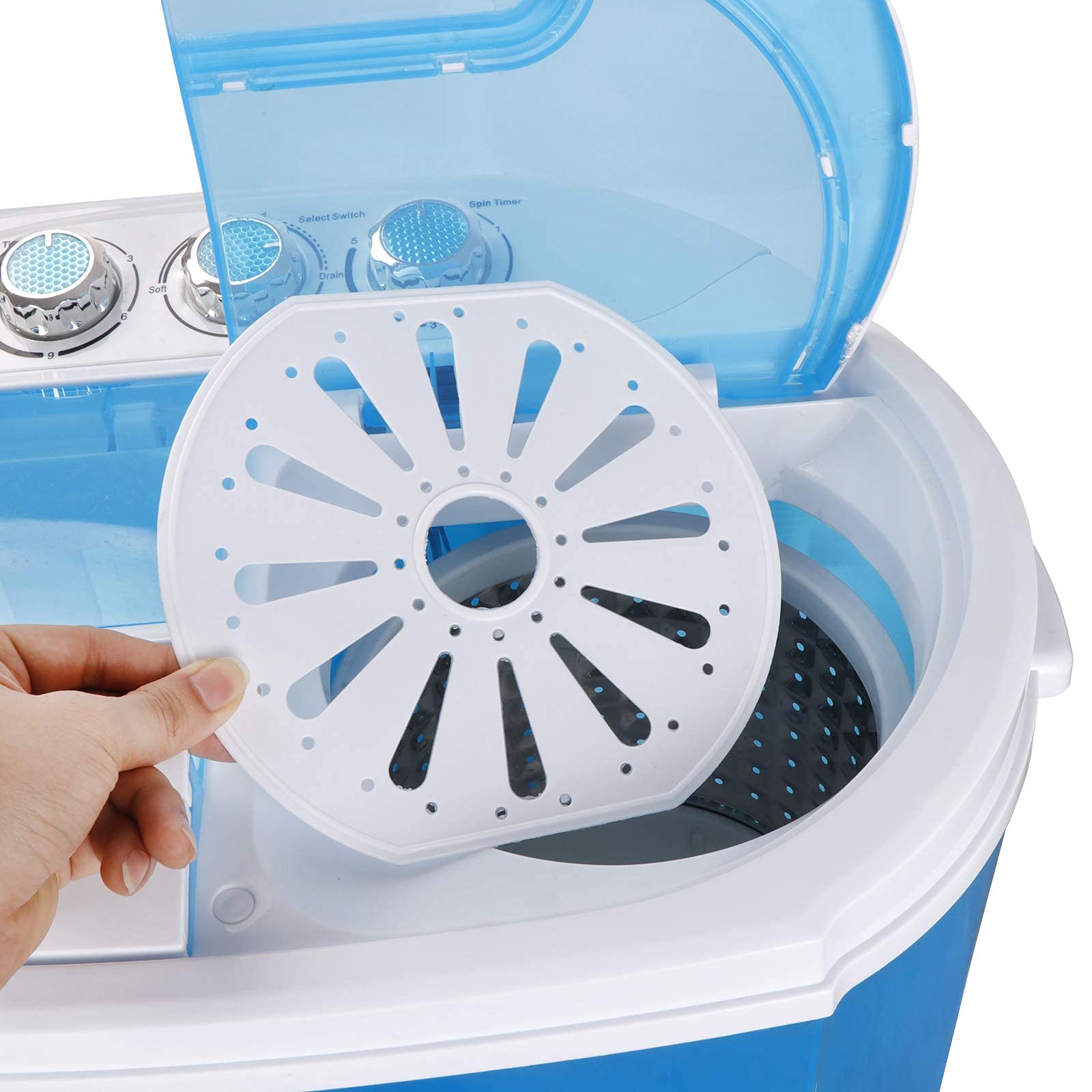 BBBuy Mini Portable Washing Machine, Twin Tub Compact Washing Machine w/Washer Spinner, Gravity Drain Pump and Drain Hose