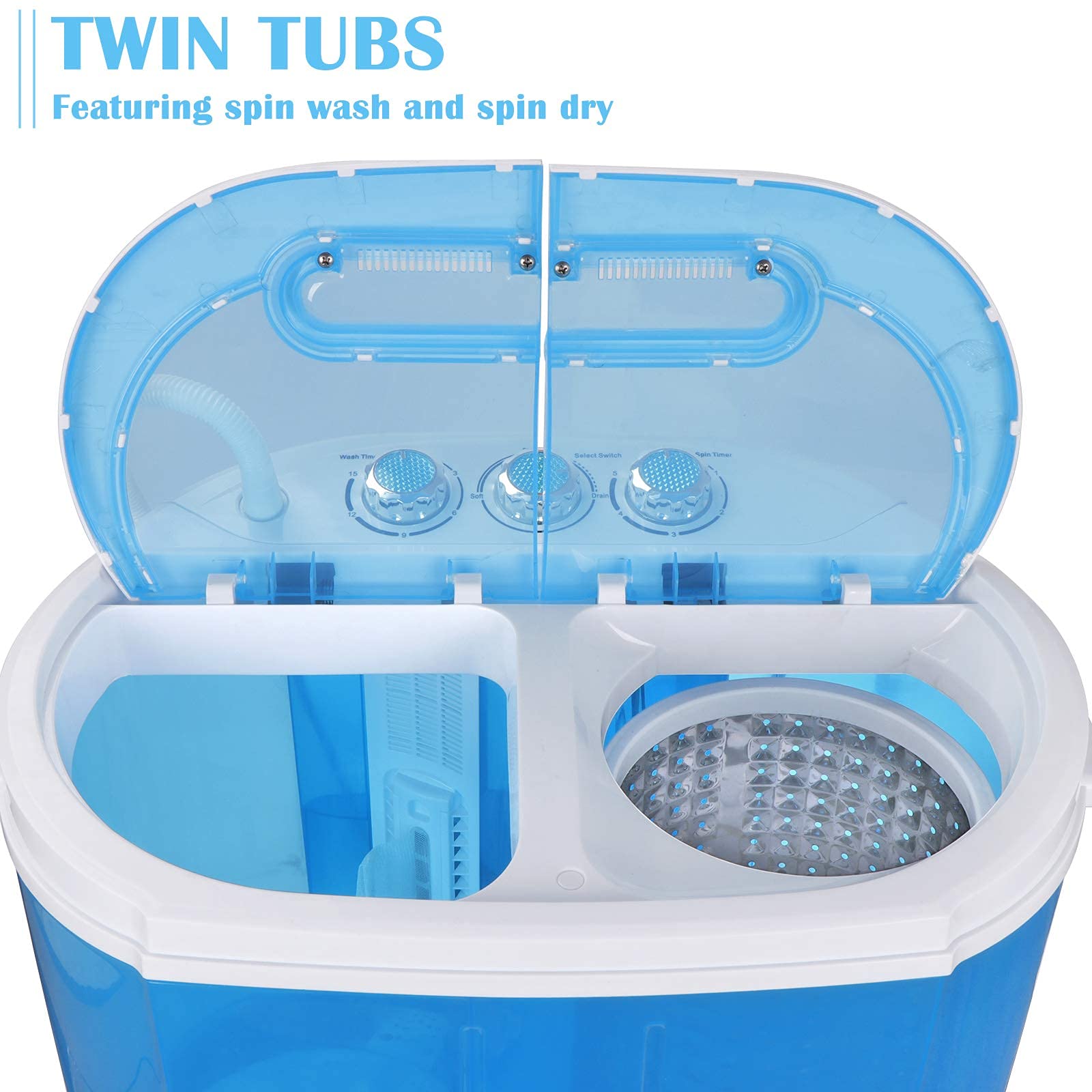 BBBuy Mini Portable Washing Machine, Twin Tub Compact Washing Machine w/Washer Spinner, Gravity Drain Pump and Drain Hose