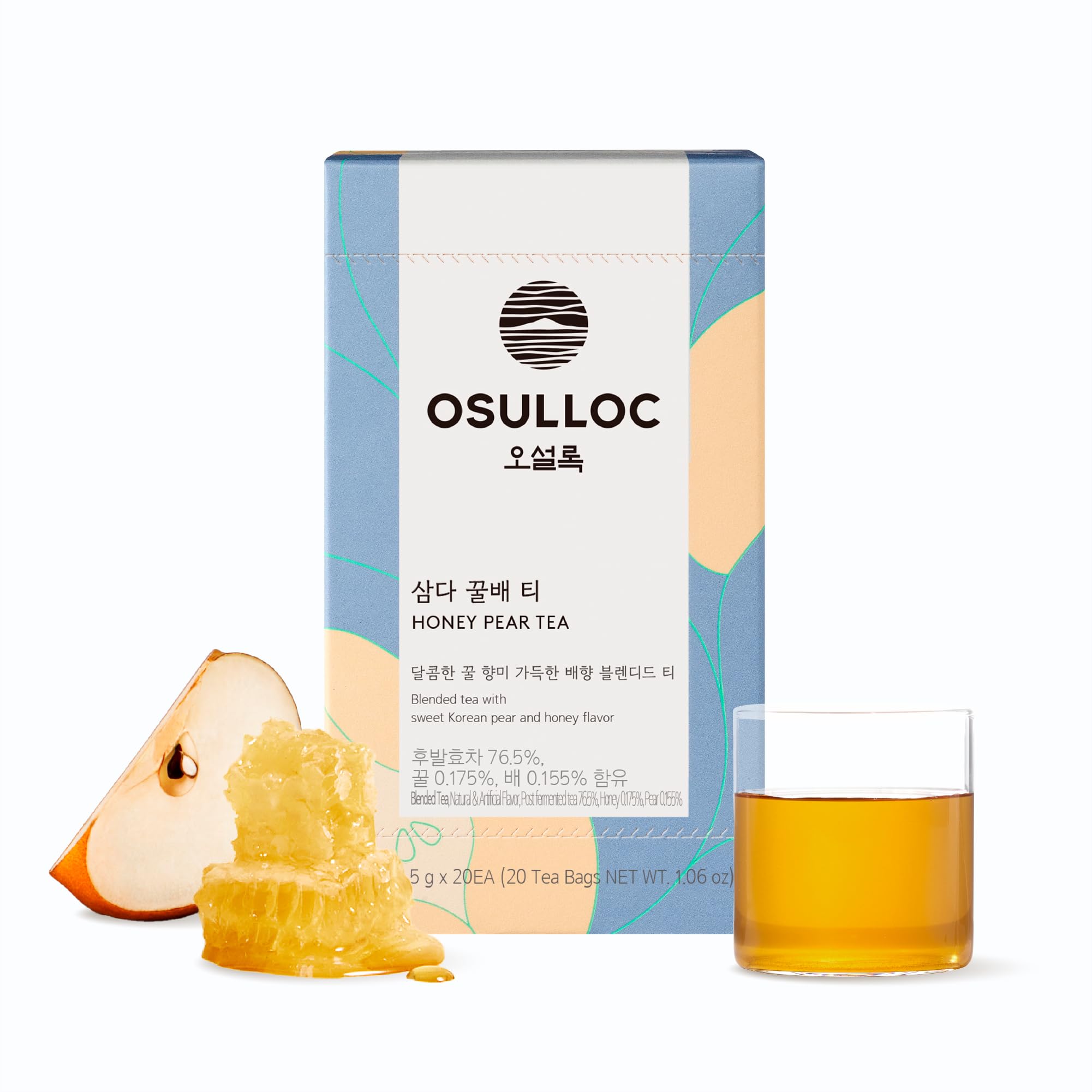 OSULLOC Honey Pear Tea (Sweet Pear & Honey Flavor), Premium Blended Tea from Jeju, Tea Bag Series 20 count, 1.06 oz, 30g