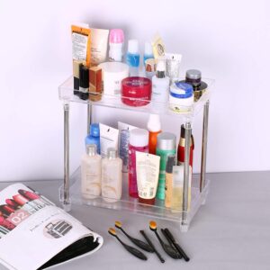 Decdeal 2-Tier Cosmetic Organizer Tray, Plastic and Stainless Steel, Rectangular