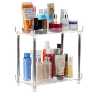 Decdeal 2-Tier Cosmetic Organizer Tray, Plastic and Stainless Steel, Rectangular