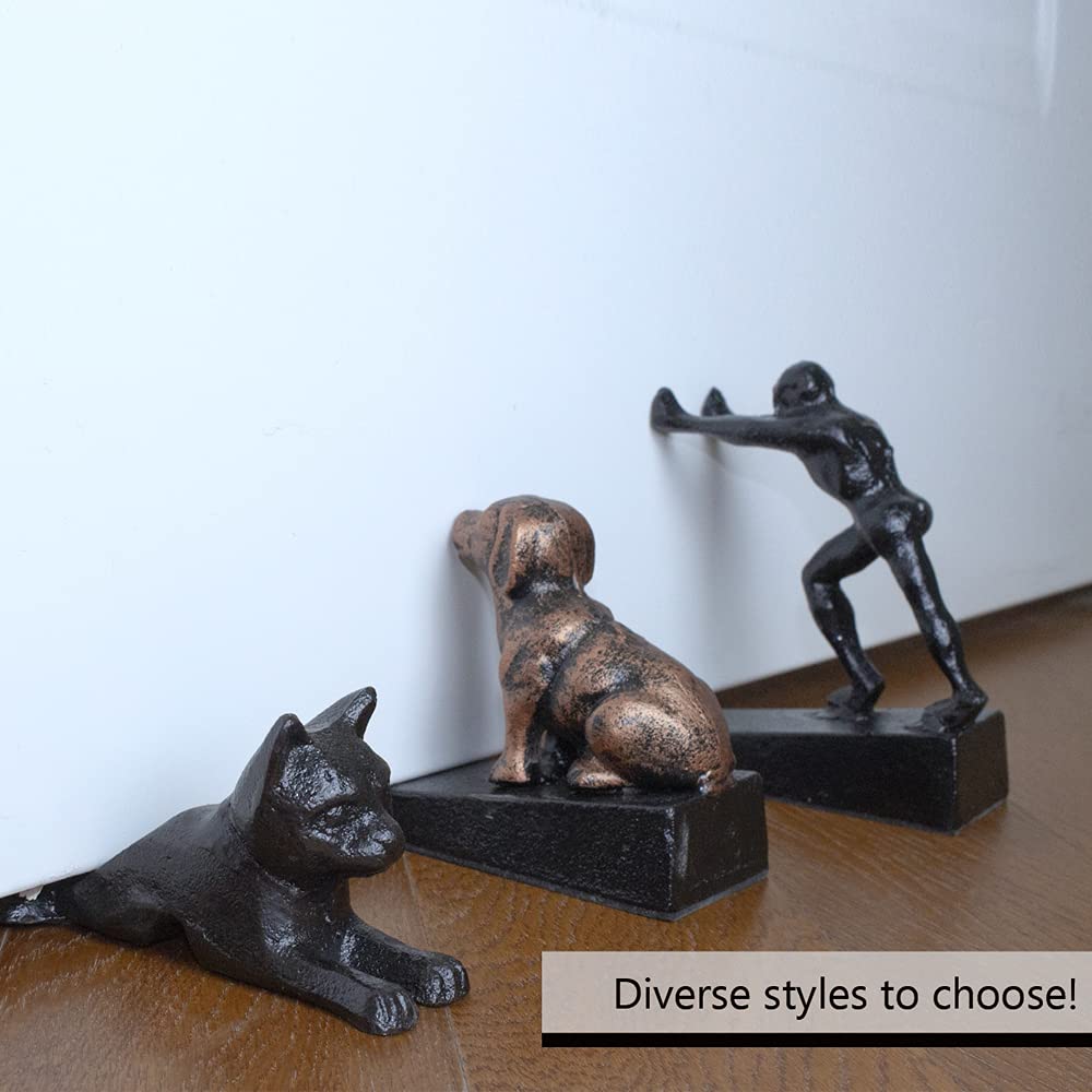 Earl Diamond Heavy Duty Cast Iron Cute Cat Door Stops | Decorative Cute Animal Statue Metal Door Stopper Wedge, with Non-Slip Mat for Home Office Commercial