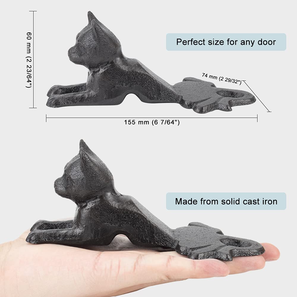 Earl Diamond Heavy Duty Cast Iron Cute Cat Door Stops | Decorative Cute Animal Statue Metal Door Stopper Wedge, with Non-Slip Mat for Home Office Commercial