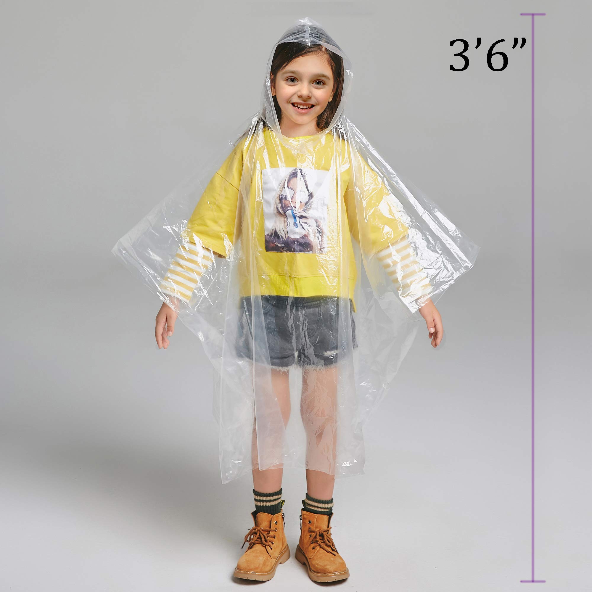 TUNCHMO Disposable Rain Ponchos for Kids (6 Pack) 50% Thicker Emergency Ponchos-Clear