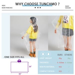 TUNCHMO Disposable Rain Ponchos for Kids (6 Pack) 50% Thicker Emergency Ponchos-Clear