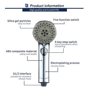 Shower Head High Pressure, 6 Settings High Pressure Shower Heads with Handheld Spray, Detachable Shower Head with ON/OFF Switch, RV Shower Head with Hose, Chrome - Homelody