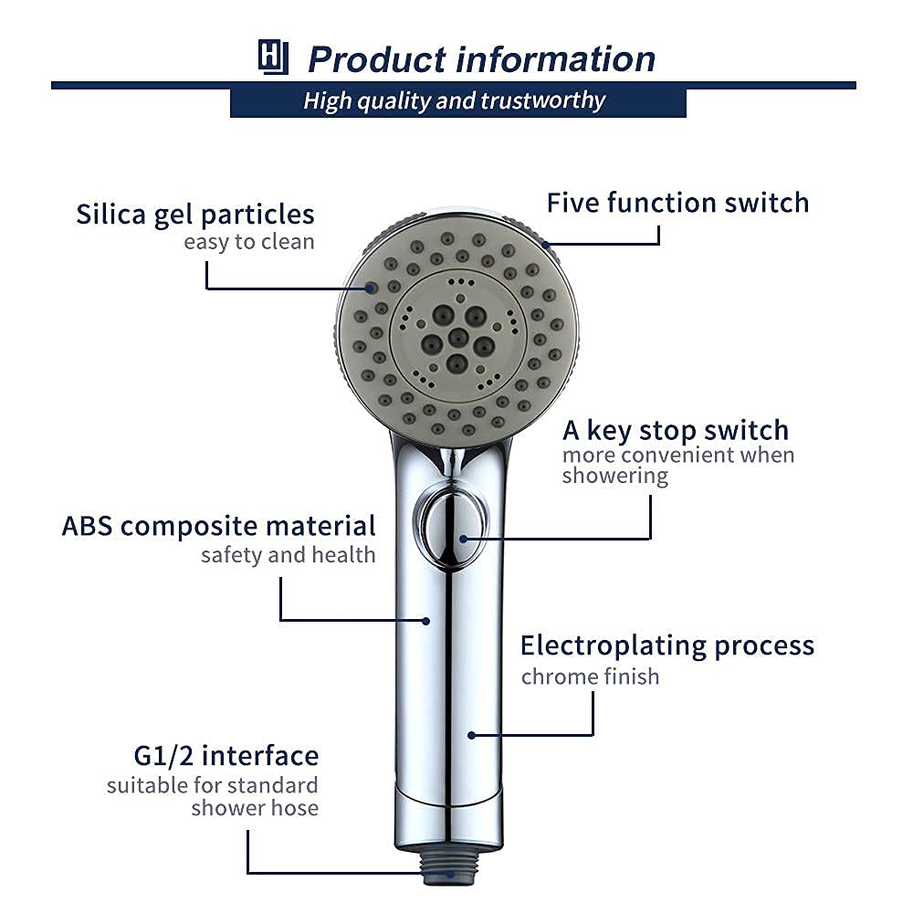 Shower Head High Pressure, 6 Settings High Pressure Shower Heads with Handheld Spray, Detachable Shower Head with ON/OFF Switch, RV Shower Head with Hose, Chrome - Homelody