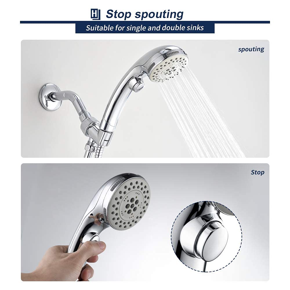 Shower Head High Pressure, 6 Settings High Pressure Shower Heads with Handheld Spray, Detachable Shower Head with ON/OFF Switch, RV Shower Head with Hose, Chrome - Homelody