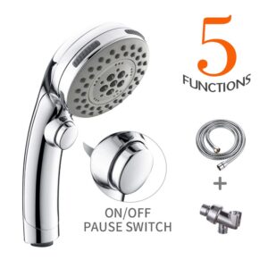 Shower Head High Pressure, 6 Settings High Pressure Shower Heads with Handheld Spray, Detachable Shower Head with ON/OFF Switch, RV Shower Head with Hose, Chrome - Homelody