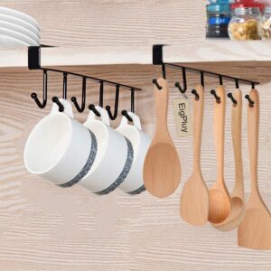 EigPluy Mug Holder Under Cabinet Adhesive Cup Hooks Drilling Free Coffee Cups Holder Kitchen Utensil Storage Shelf Ties Belts Scarf Hanging Rack