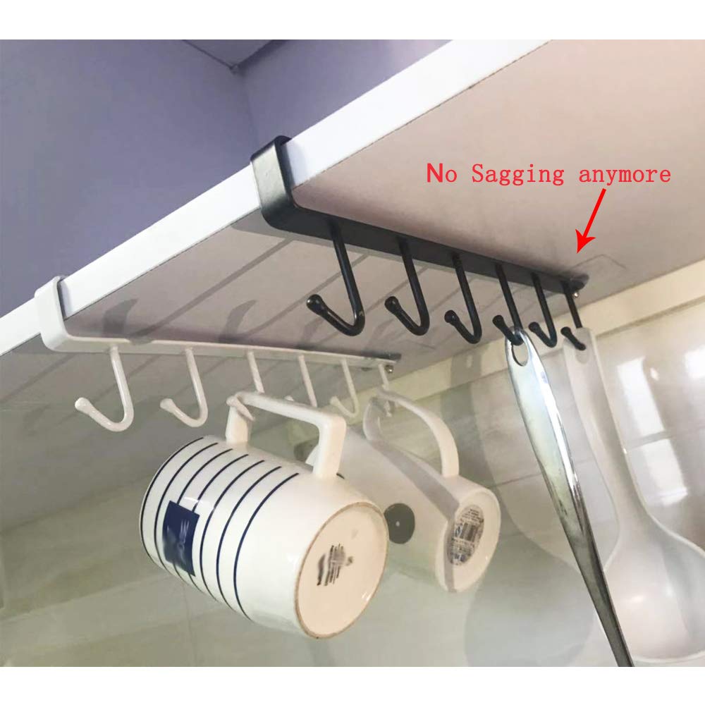 EigPluy Mug Holder Under Cabinet Adhesive Cup Hooks Drilling Free Coffee Cups Holder Kitchen Utensil Storage Shelf Ties Belts Scarf Hanging Rack