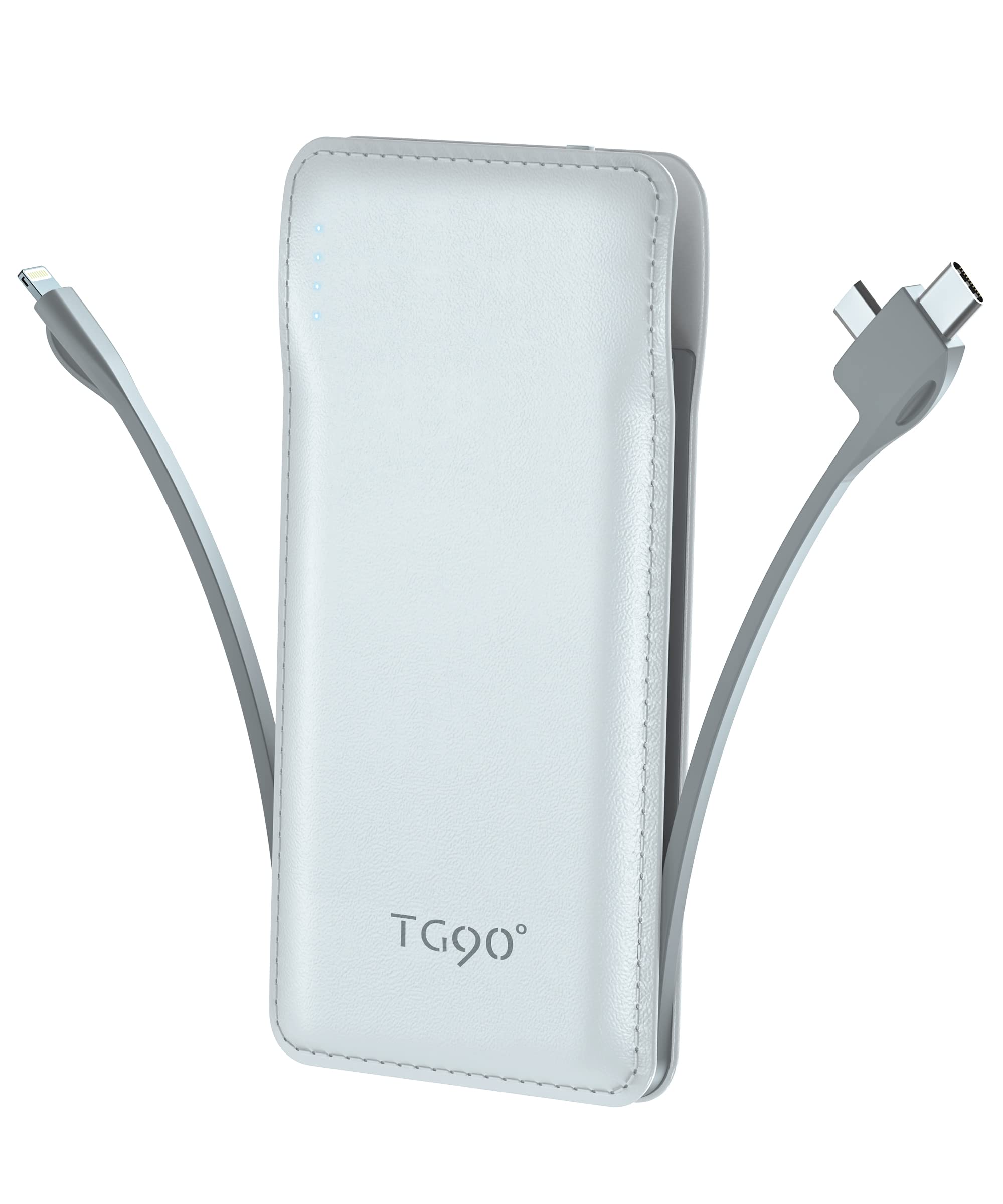 TG90° Portable Charger with Built in Cable, 10000mah Power Bank Type C USB C Cell Phone Thin Slim Lightweight Travel Tiny Charger Backup Battery Pack Compatible with Smartphones and All USB-C Devices