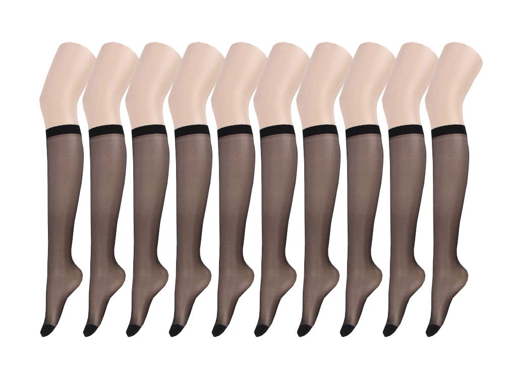 Endingshop 10 Pairs Sheer Knee High Stockings Compression Pantyhose for Women (black_10pairs)