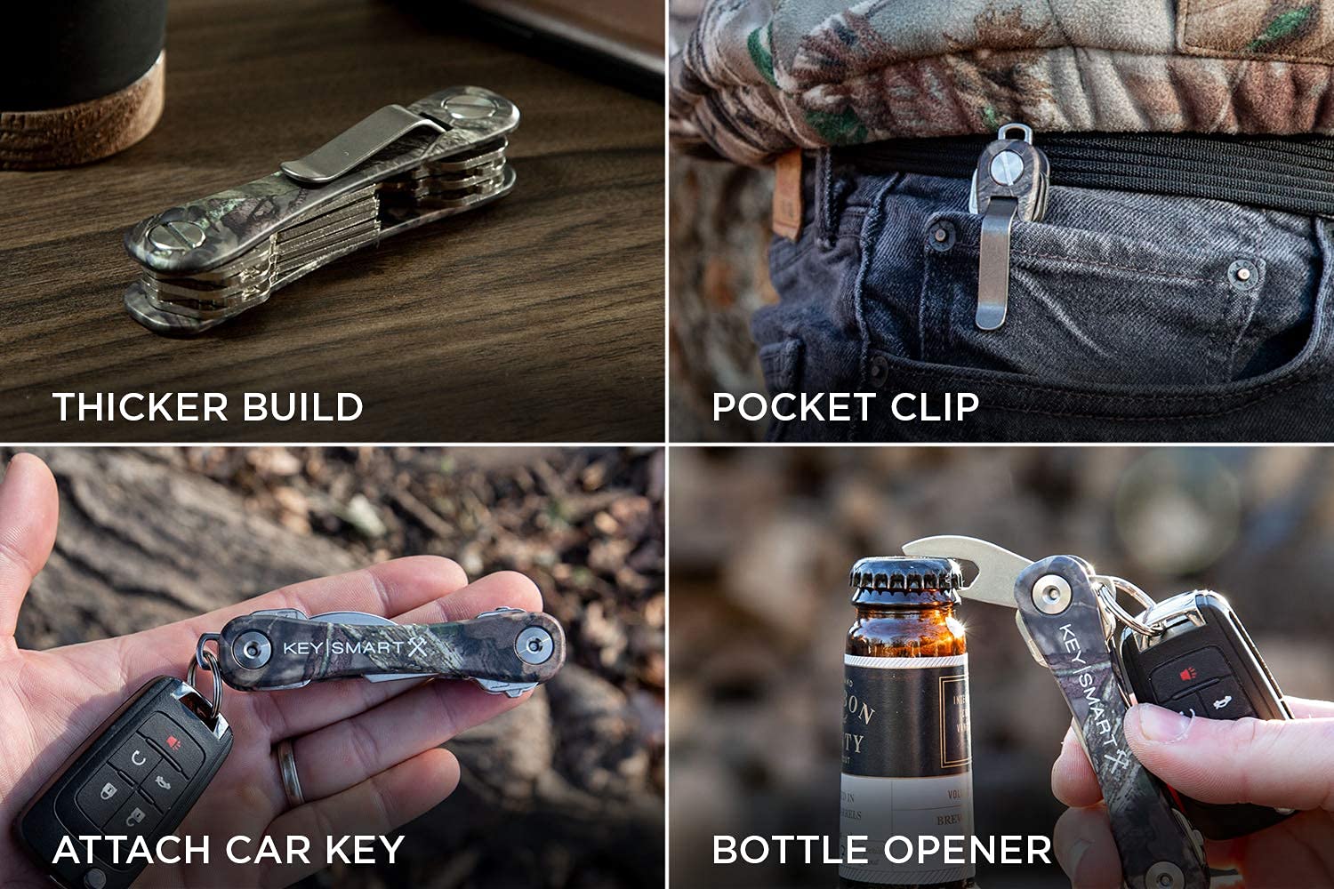 KeySmart Rugged - Multi-Tool Key Holder with Bottle Opener and Pocket Clip (up to 14 Keys, Mossy Oak)