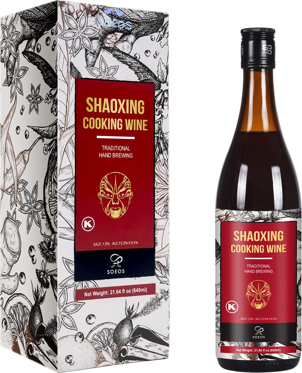 Soeos Shaoxing Wine, Shaoxing Rice Wine, Chinese Cooking Wine, Rice Cooking Wine, Shaoxing Wine Chinese Cooking Wine, Shao Hsing Rice Wine, 21.64 fl oz (640ml),1 Pack, Regular Cooking Wine