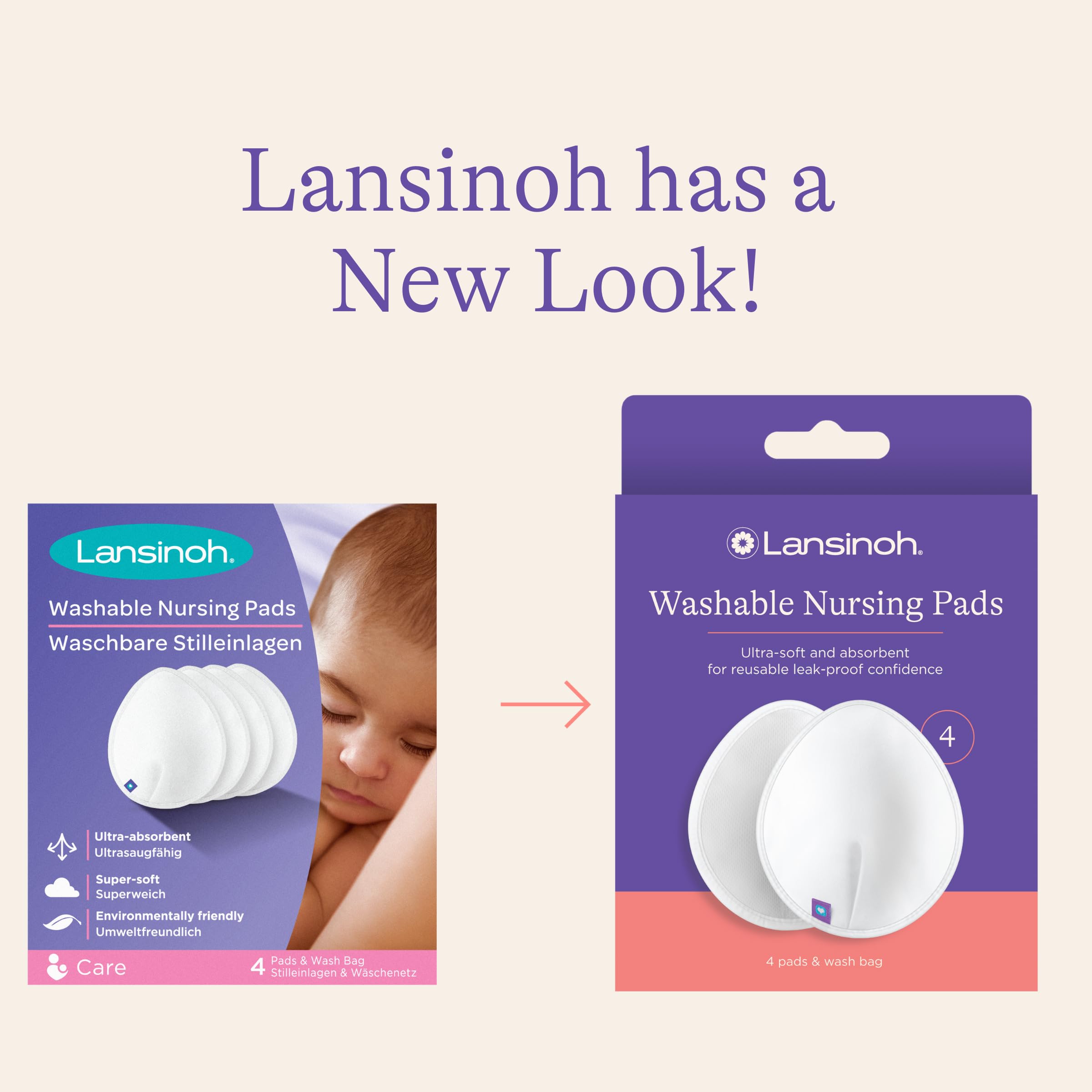 Lansinoh Reusable Nursing Pads for Breastfeeding Mothers, 4 Absorbent Washable Pads, White, Includes Mesh Wash Bag