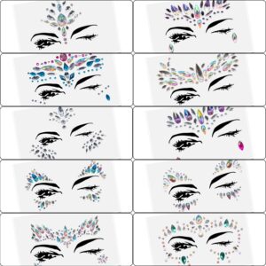 YRYM HT Mermaid Face Jewels Rhinestones Temporary Crystal Stickers Decorations Fit for Parties (10 Sets)