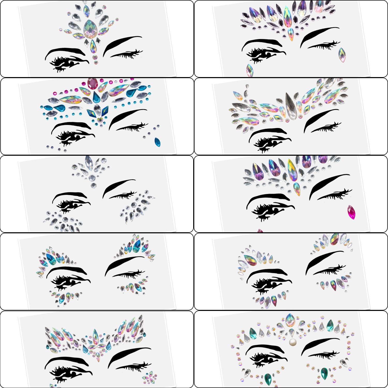 YRYM HT Mermaid Face Jewels Rhinestones Temporary Crystal Stickers Decorations Fit for Parties (10 Sets)