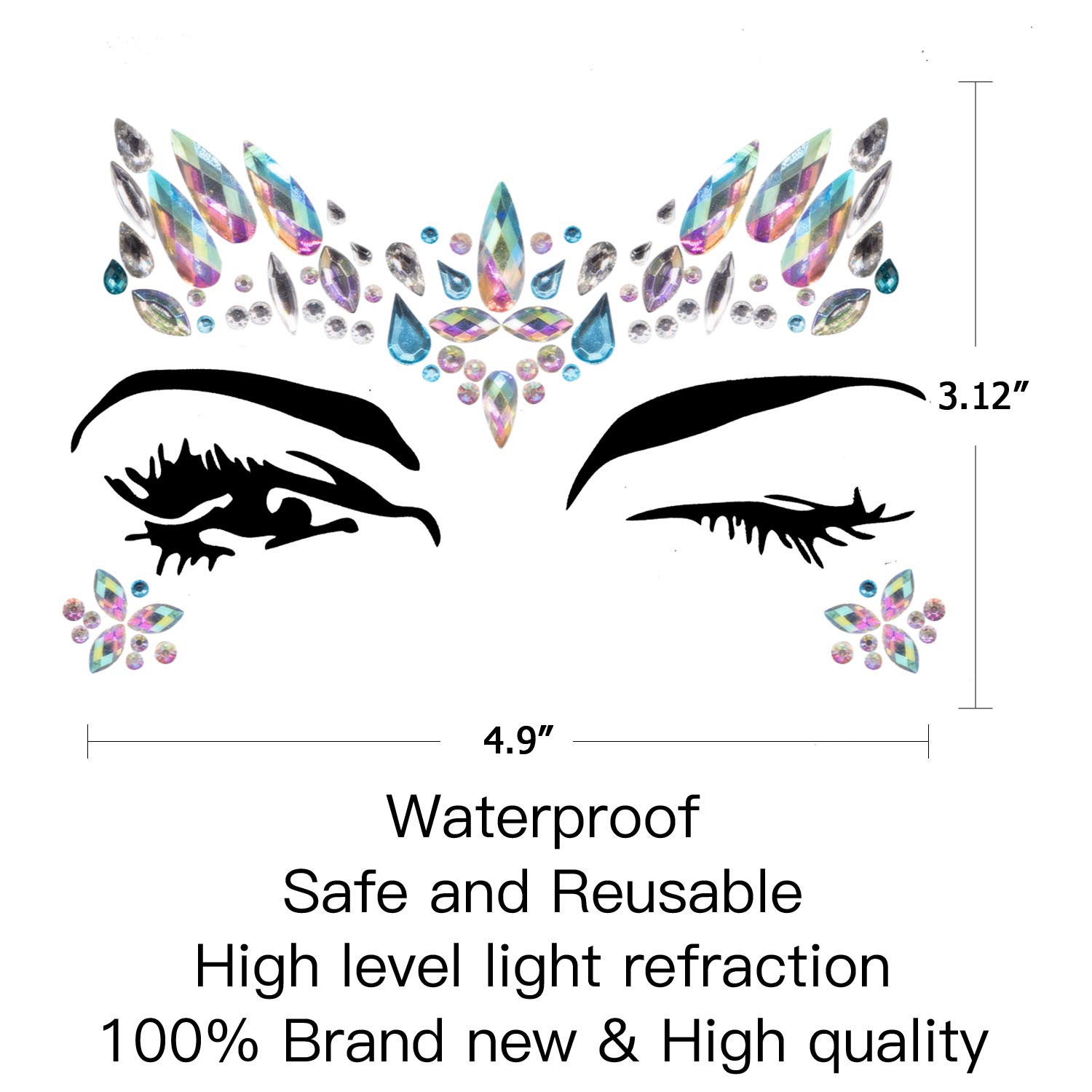 YRYM HT Mermaid Face Jewels Rhinestones Temporary Crystal Stickers Decorations Fit for Parties (10 Sets)