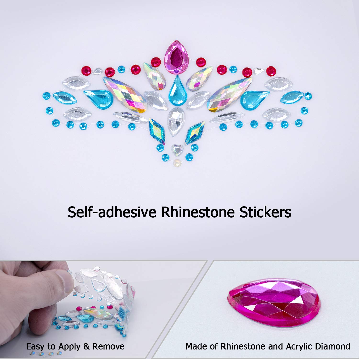 YRYM HT Mermaid Face Jewels Rhinestones Temporary Crystal Stickers Decorations Fit for Parties (10 Sets)