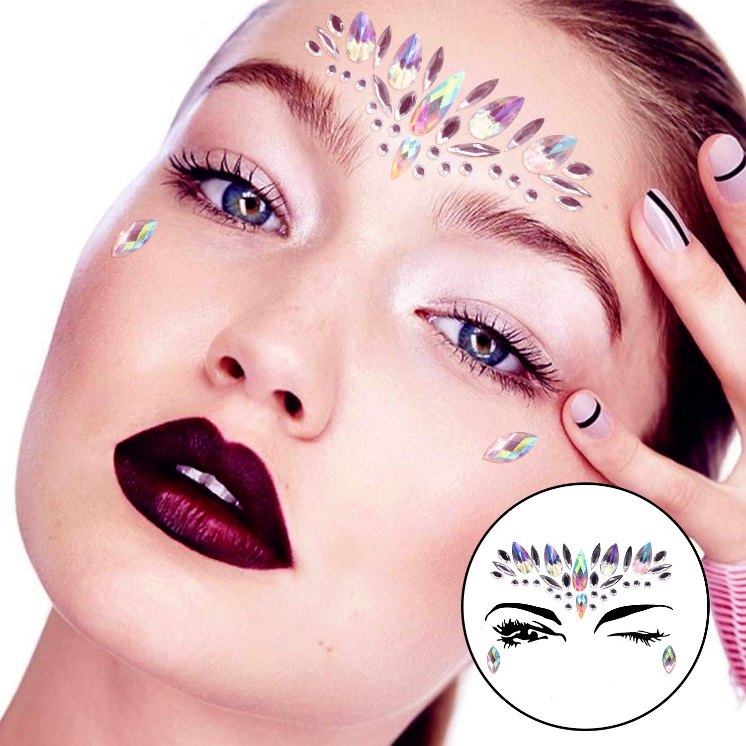 YRYM HT Mermaid Face Jewels Rhinestones Temporary Crystal Stickers Decorations Fit for Parties (10 Sets)