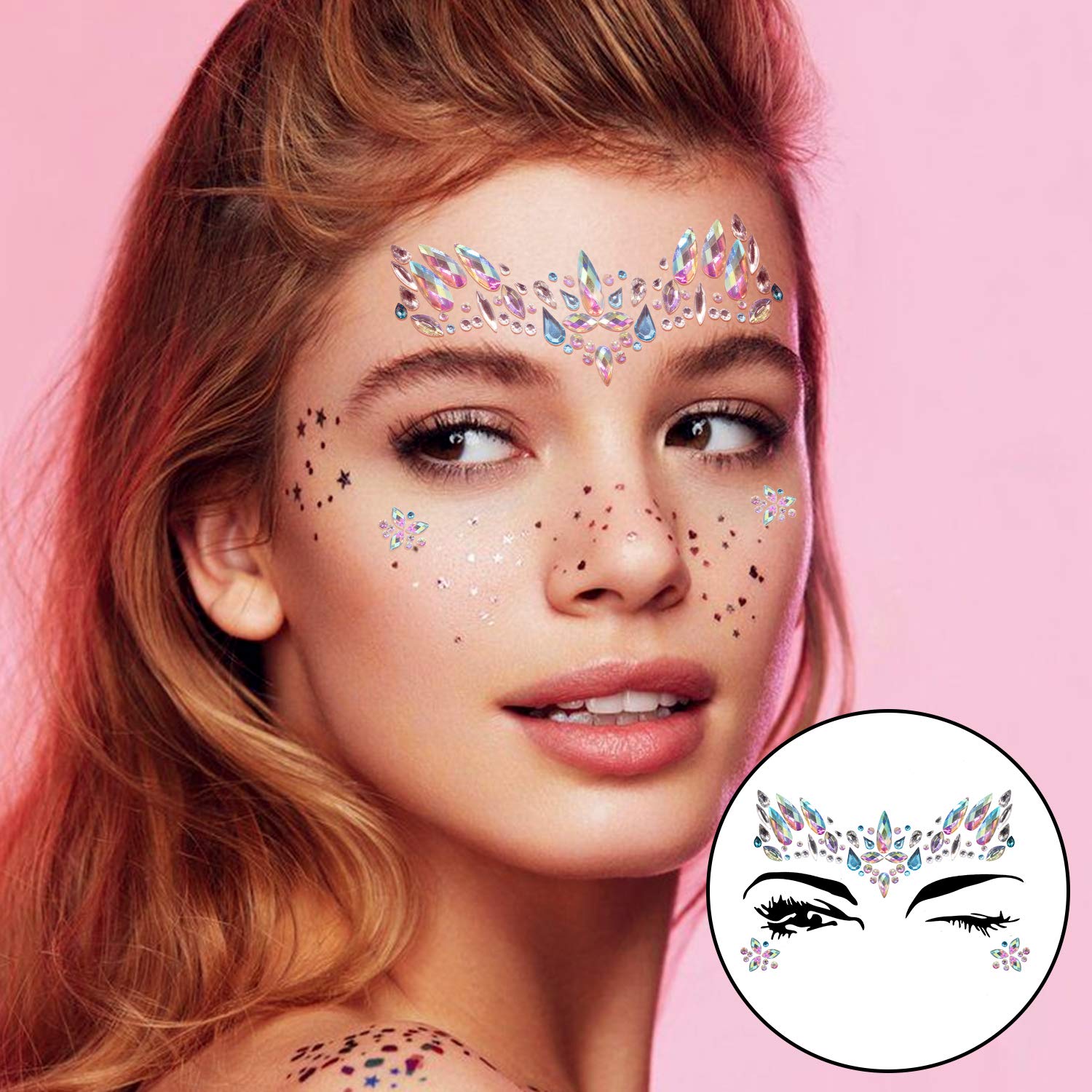 YRYM HT Mermaid Face Jewels Rhinestones Temporary Crystal Stickers Decorations Fit for Parties (10 Sets)