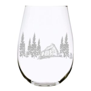 c m cabin in the woods stemless wine glass, 17 oz.