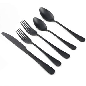 JANKNG 20-Piece Stainless Steel Flatware Set, Matte Finish Black, Service for 4