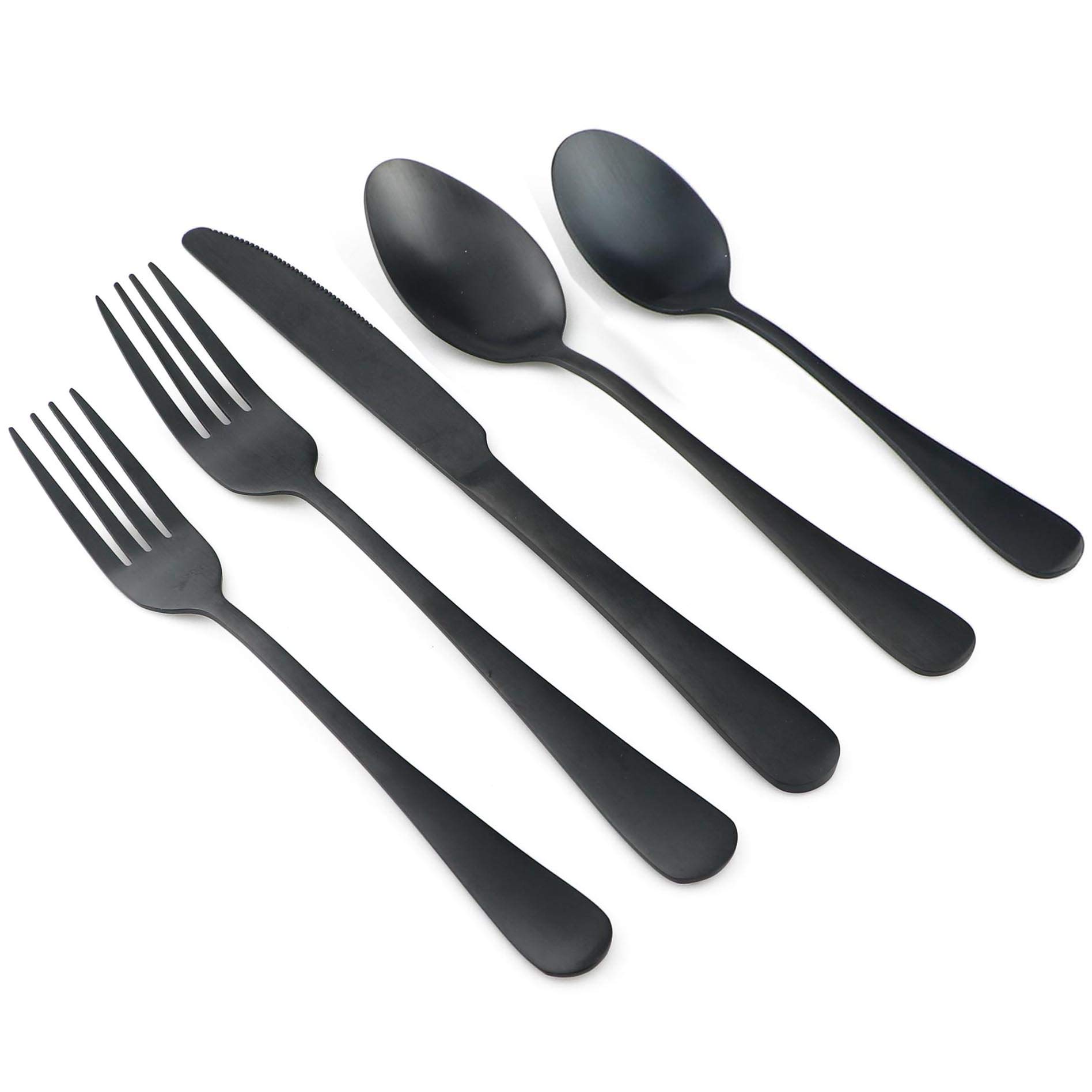 JANKNG 20-Piece Stainless Steel Flatware Set, Matte Finish Black, Service for 4