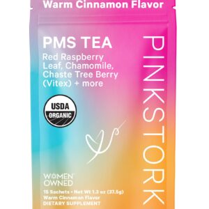 Pink Stork Organic PMS Tea for Hormone Balance, Mood Swings, Bloating, and Period Regularity - 8 Herbs - Vitex, Red Raspberry Leaf, Chamomile - Caffeine-Free - 15 Sachets, Warm Cinnamon