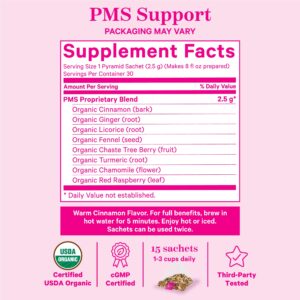 Pink Stork Organic PMS Tea for Hormone Balance, Mood Swings, Bloating, and Period Regularity - 8 Herbs - Vitex, Red Raspberry Leaf, Chamomile - Caffeine-Free - 15 Sachets, Warm Cinnamon