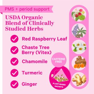 Pink Stork Organic PMS Tea for Hormone Balance, Mood Swings, Bloating, and Period Regularity - 8 Herbs - Vitex, Red Raspberry Leaf, Chamomile - Caffeine-Free - 15 Sachets, Warm Cinnamon