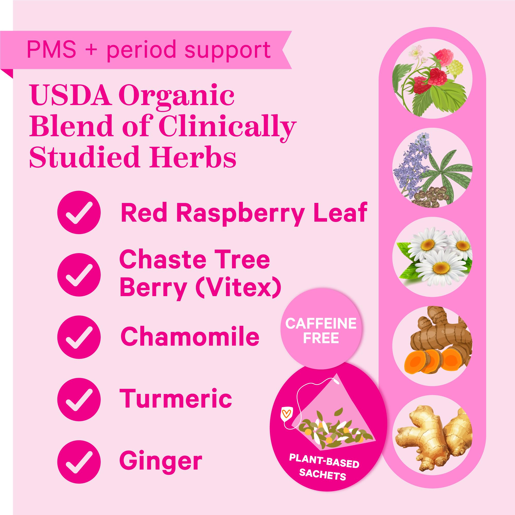 Pink Stork Organic PMS Tea for Hormone Balance, Mood Swings, Bloating, and Period Regularity - 8 Herbs - Vitex, Red Raspberry Leaf, Chamomile - Caffeine-Free - 15 Sachets, Warm Cinnamon