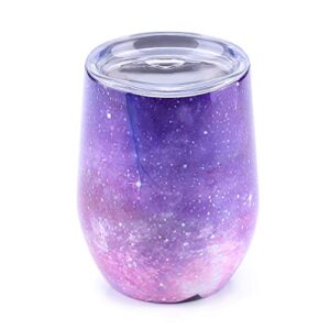 wbrwp 12oz juice glass with lid : double-vacuum insulated stainless steel stemless-starry purple