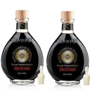 due vittorie oro gold, barrel aged balsamic vinegar of modena igp with cork pourer, all-natural, extra dense premium vinegar aceto balsamico di modena igp italy - 8.45fl oz / 250ml - pack of 2