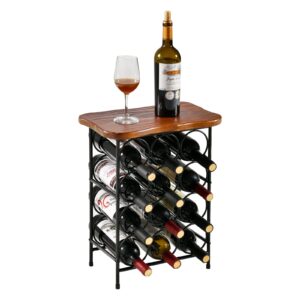 welland 12 bottle wine rack with solid wood table top, metal & pine free standing wine storage rack