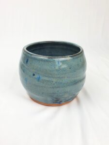 hand thrown pottery stemless wine glass in slate blue handmade in north carolina